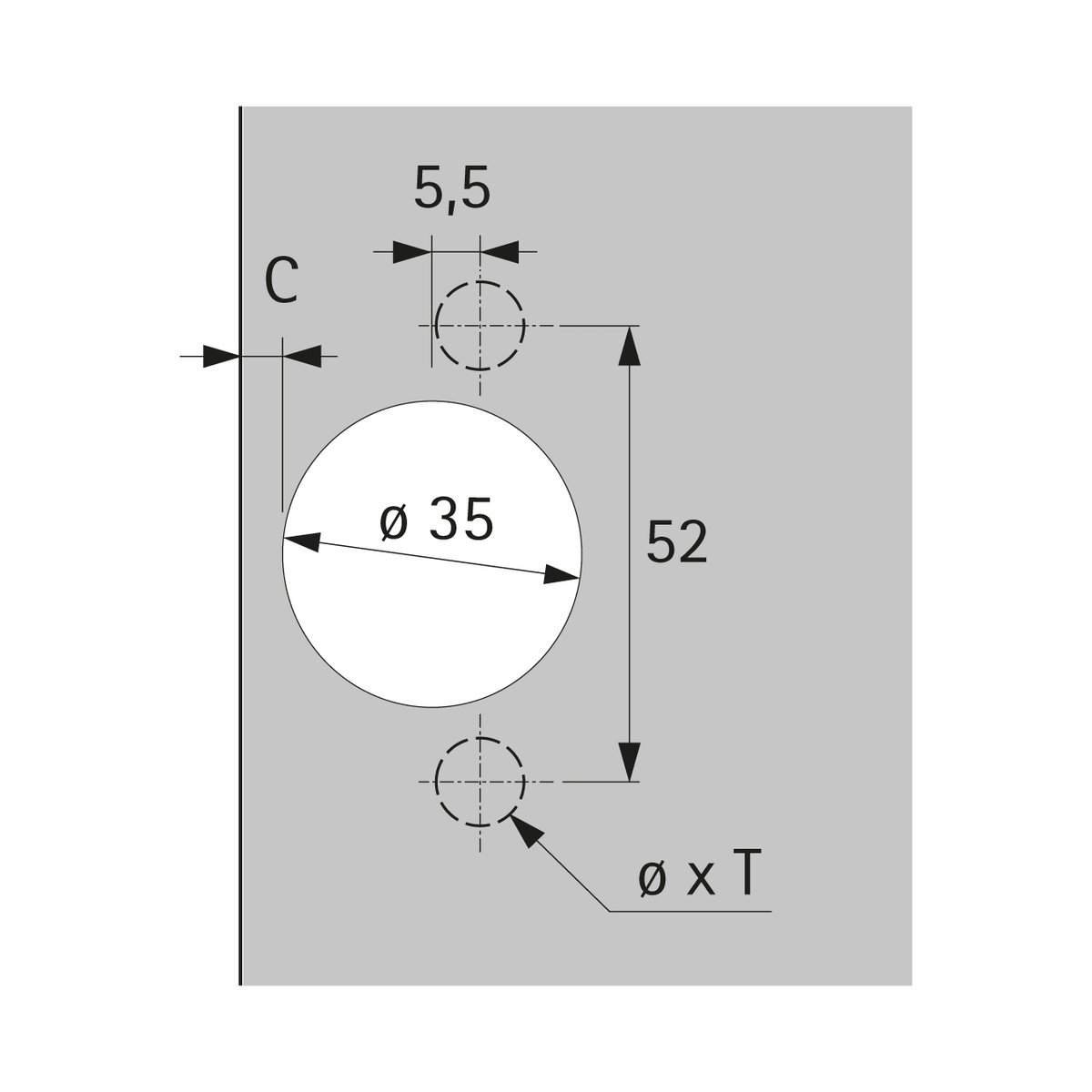 Intermat angle hinge W90 (Intermat 9936 W90), inset, Opening angle 95 ...