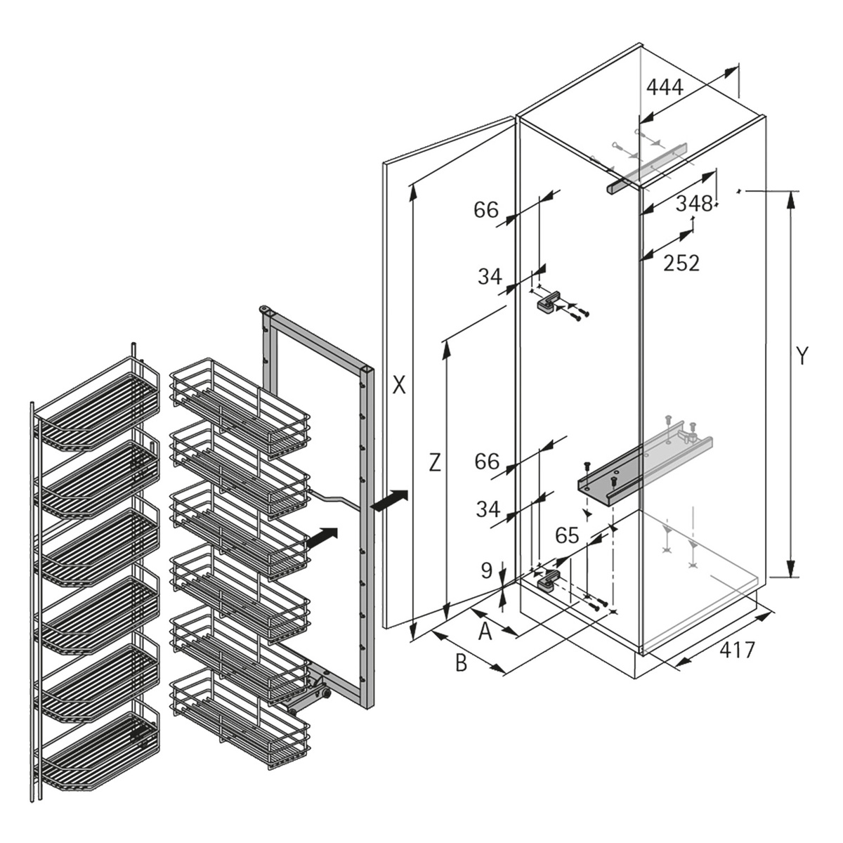 Auszugsrahmen Dispensa Duo, B 600 mm, anthrazit | 9277641 | Hettich ...