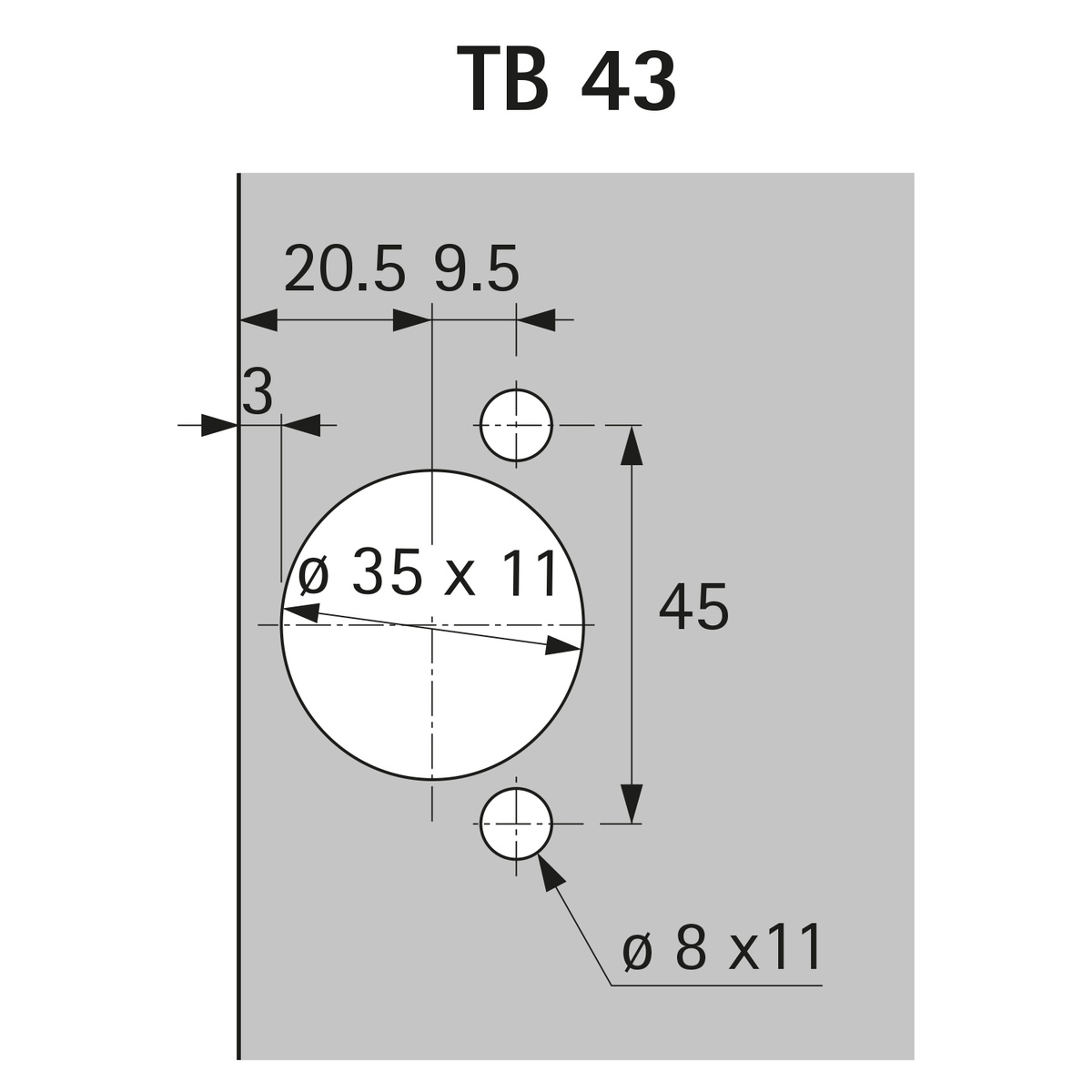 Optimat 3D, TB 43, Overlay 1“ (25.4) | 9295585 | Hettich eShop Canada